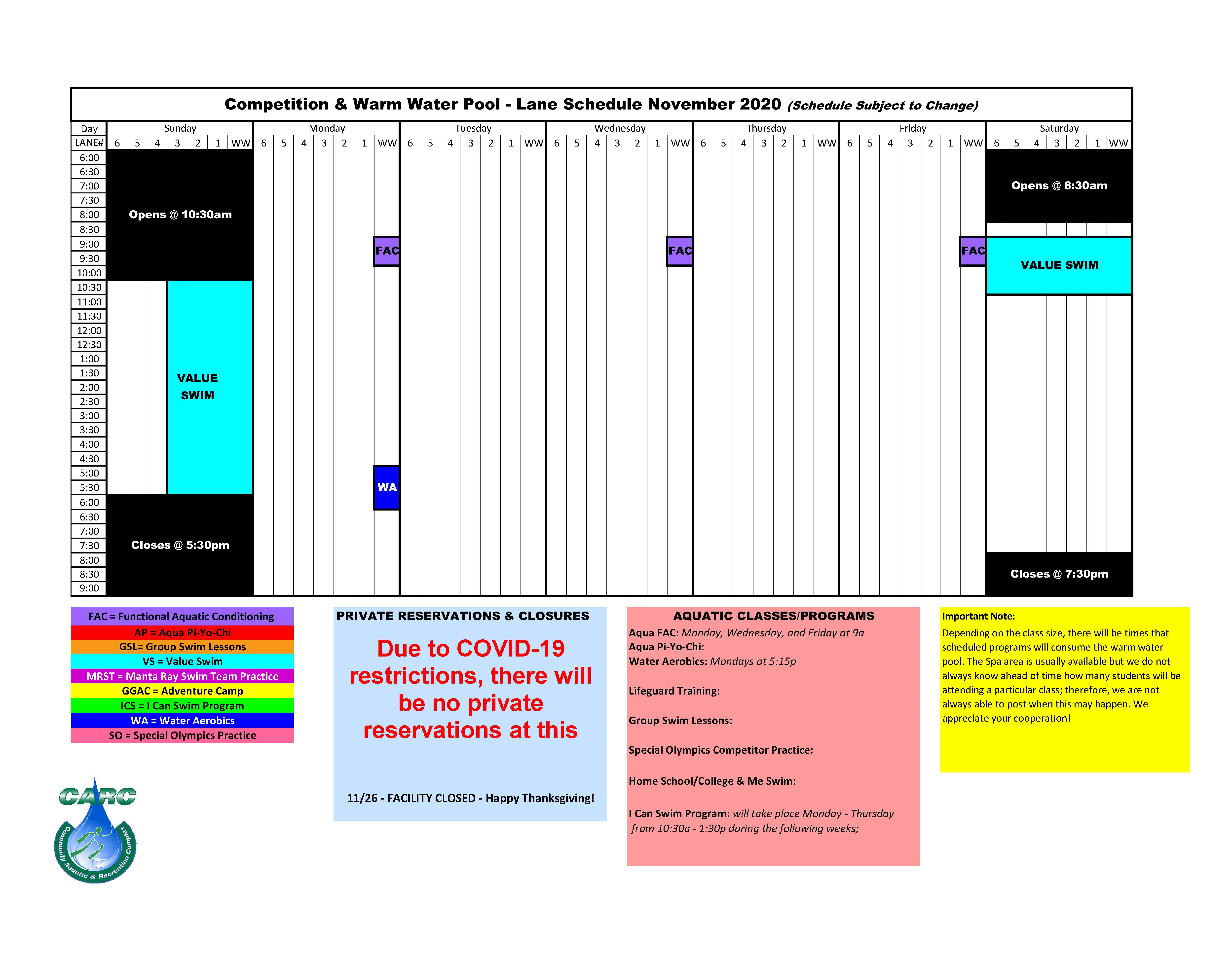 Schedules – Pool – GC CARC