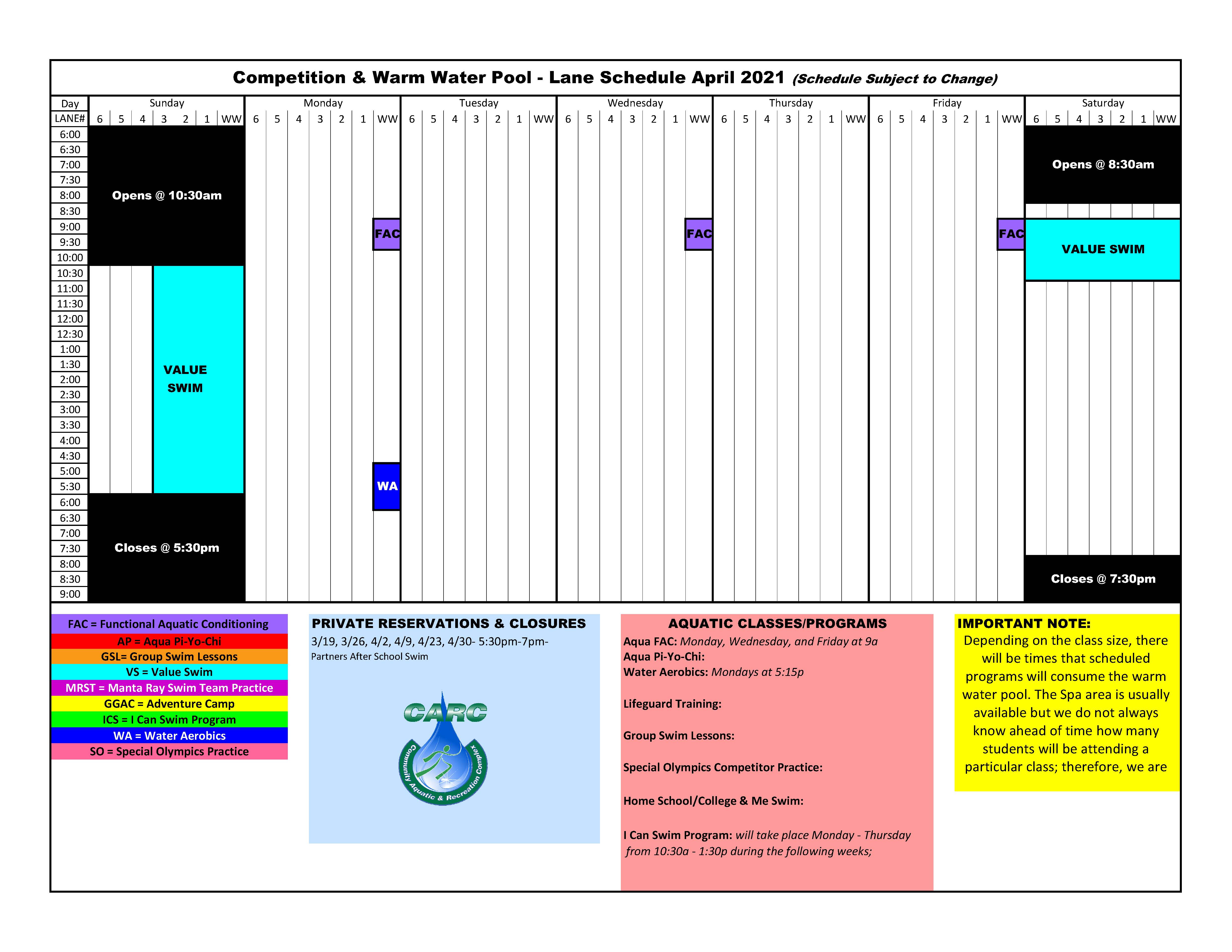 Schedules – Pool – GC CARC